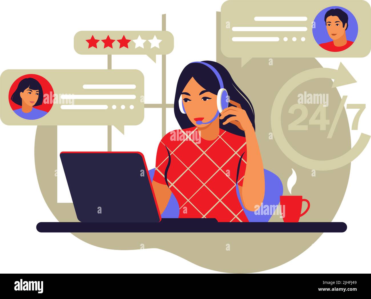 Customer service concept. Support, assistance, call center. Vector ... Customer service concept. Support, assistance, call center. Vector ...