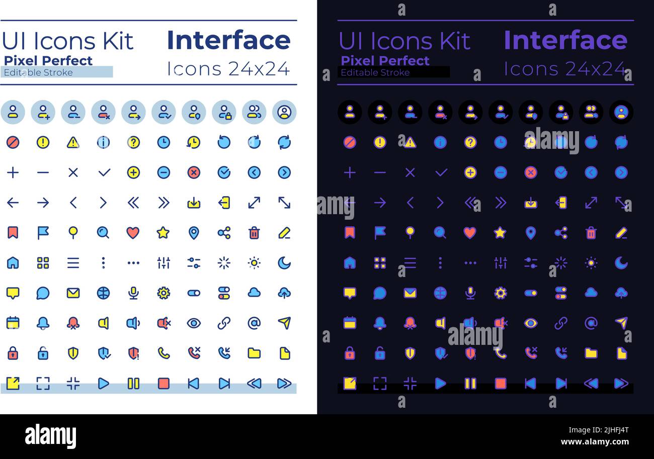 Minimalistic looking pixel perfect RGB color ui icons set for dark, light mode Stock Vector ...