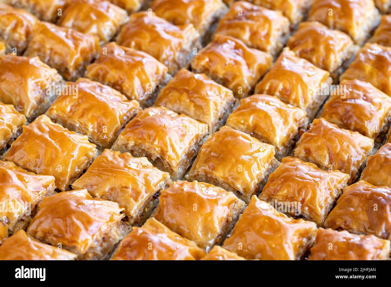 Walnut baklava. Close-up baklava in tray. Turkish cuisine Stock Photo ...