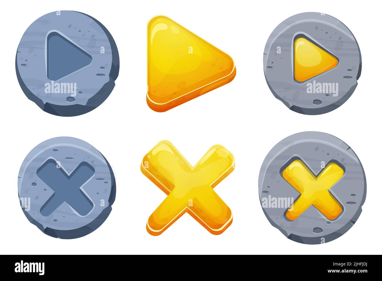 Set Start And Closed Buttons On Stone Circle In Comic Cartoon Style Ui Game Design Element
