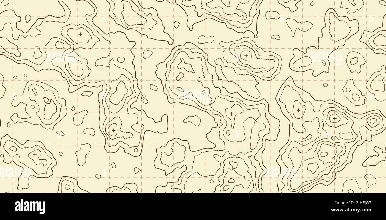Topography beige map seamless pattern with grid and mountains. Abstract ...