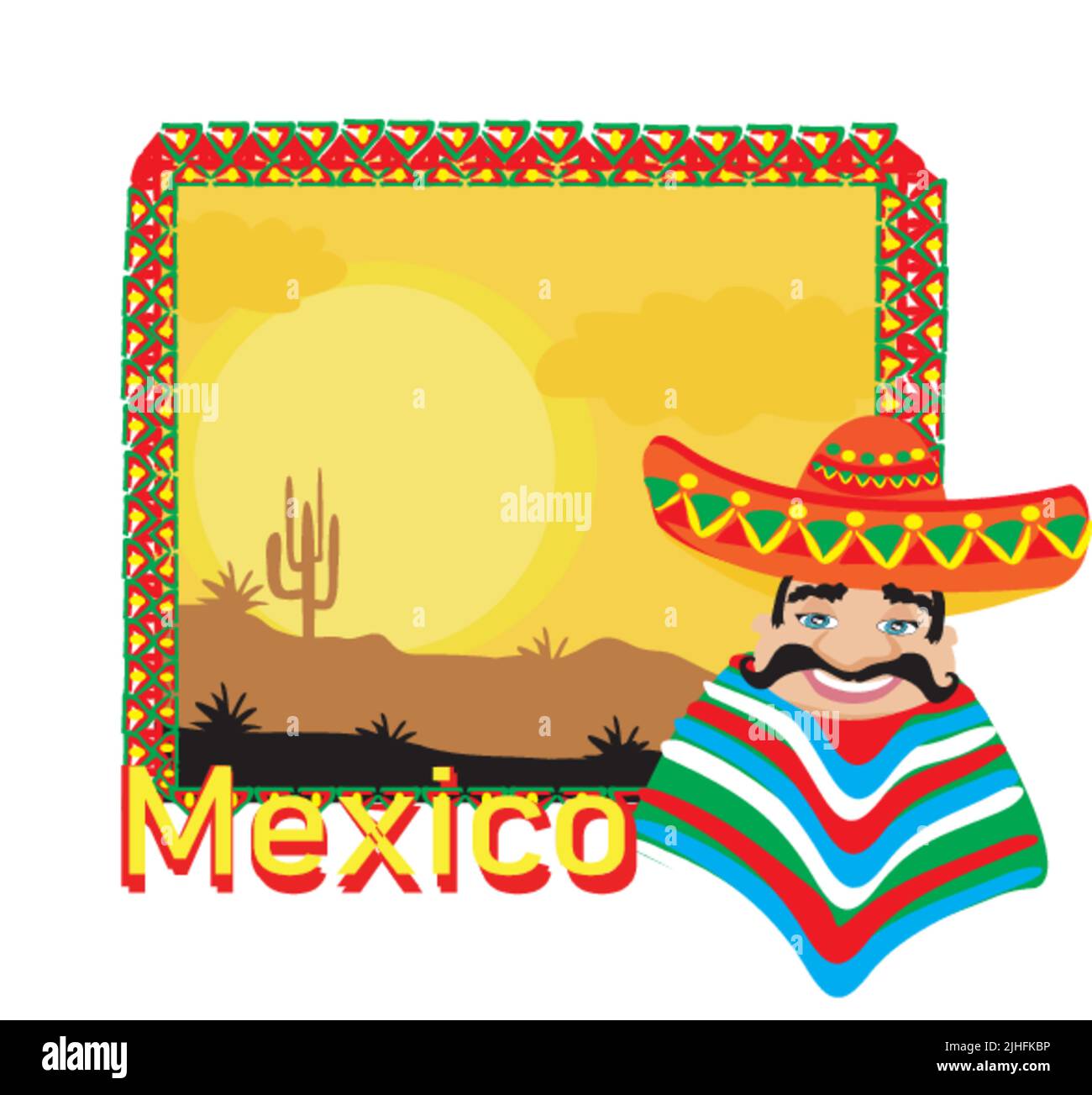 ornamental frame with smiling Mexican and desert landscape Stock Vector ...