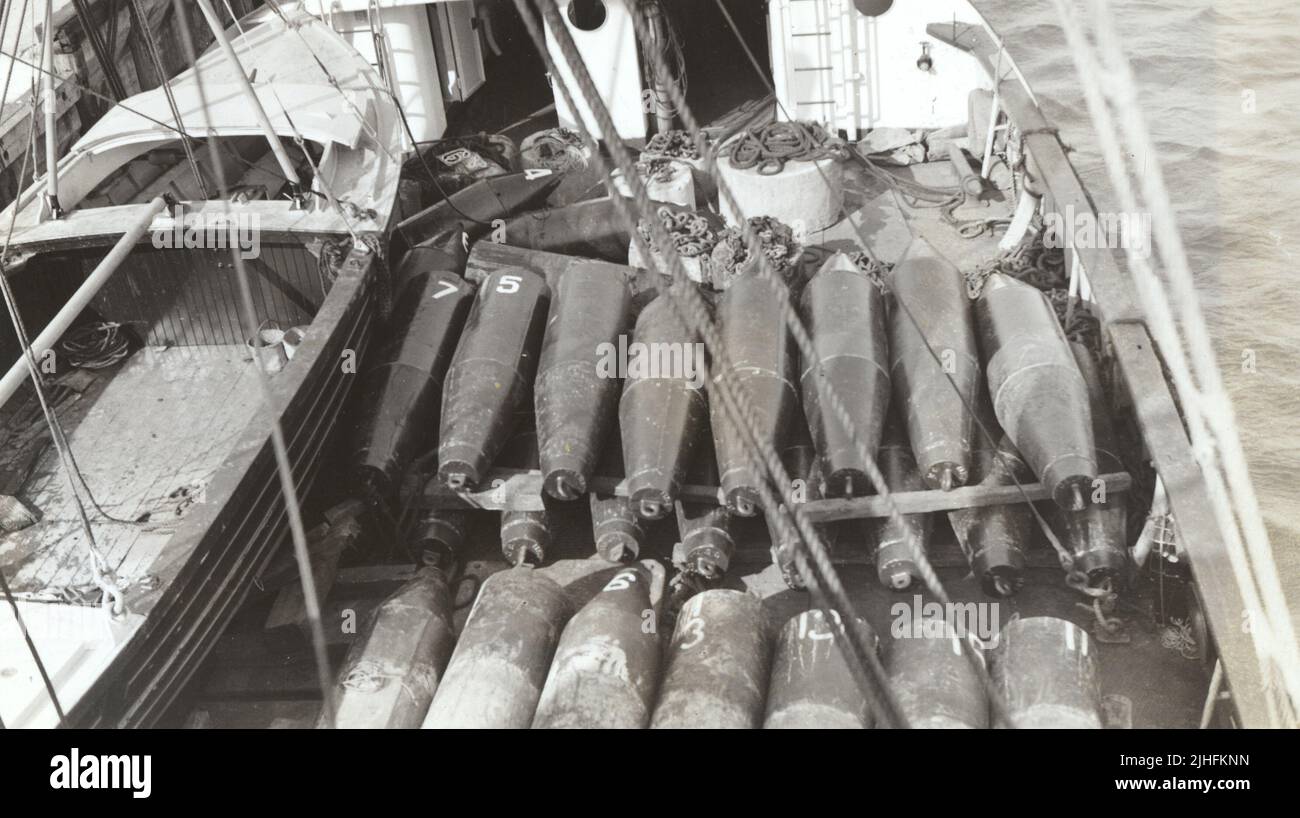 Massachusetts - Relieving Buoys. Tender Arbutus with deck load and buoy ...