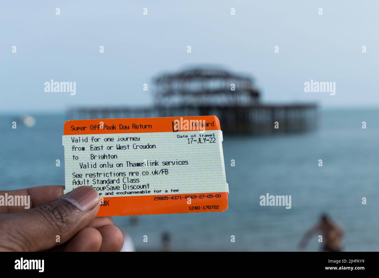 England National rail Train ticket with Brighton old pier in background ...