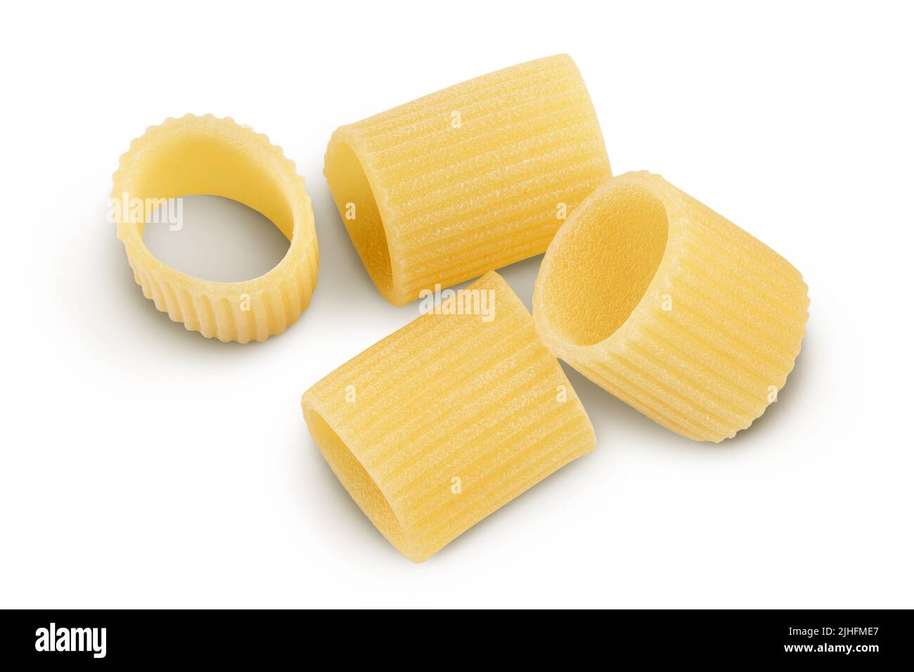 raw italian pasta isolated on white background. Mezze Maniche Rigate ...