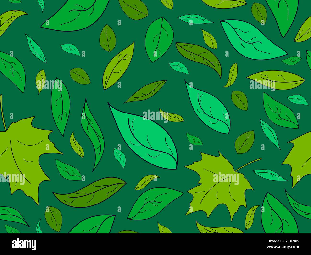 Maple leaves seamless pattern. Green maple autumn leaves. Falling ...