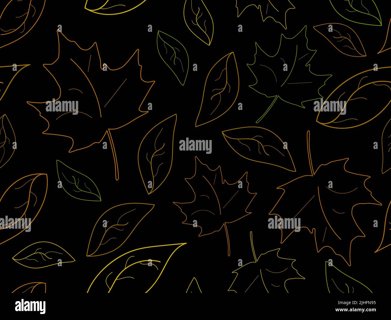 Seamless pattern with maple leaves in line art style. Contours of ...
