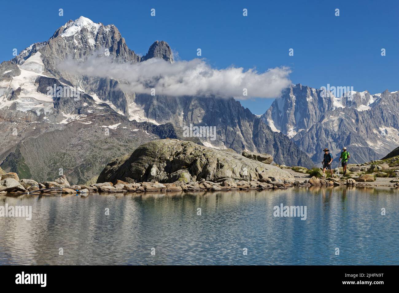 CHAMONIX, FRANCE, July 8, 2022 : Hikers on the mountain paths around ...