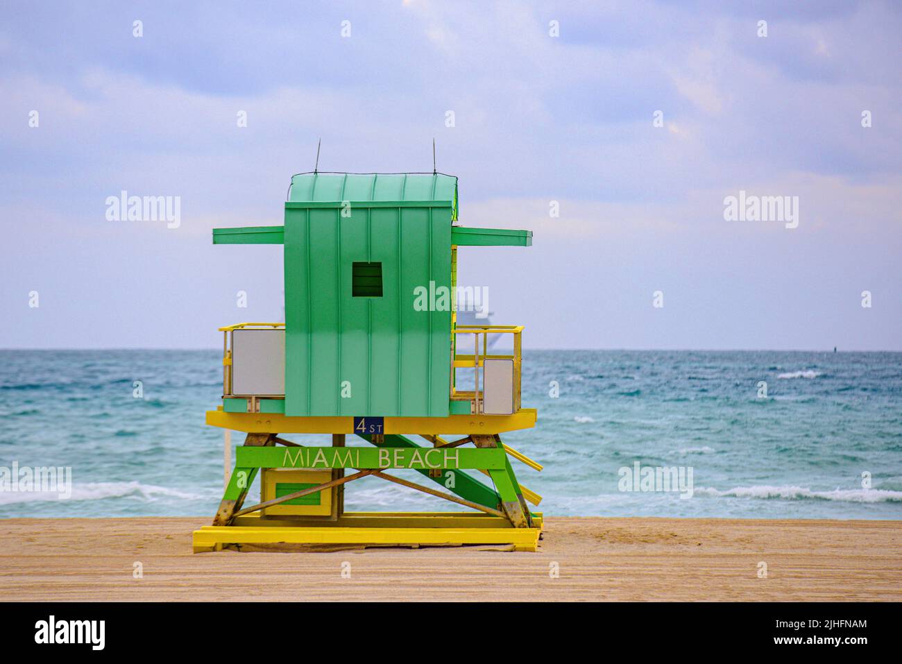 Miami Beach Lifeguard Stand in the Florida sunshine. Panorama of Miami ...