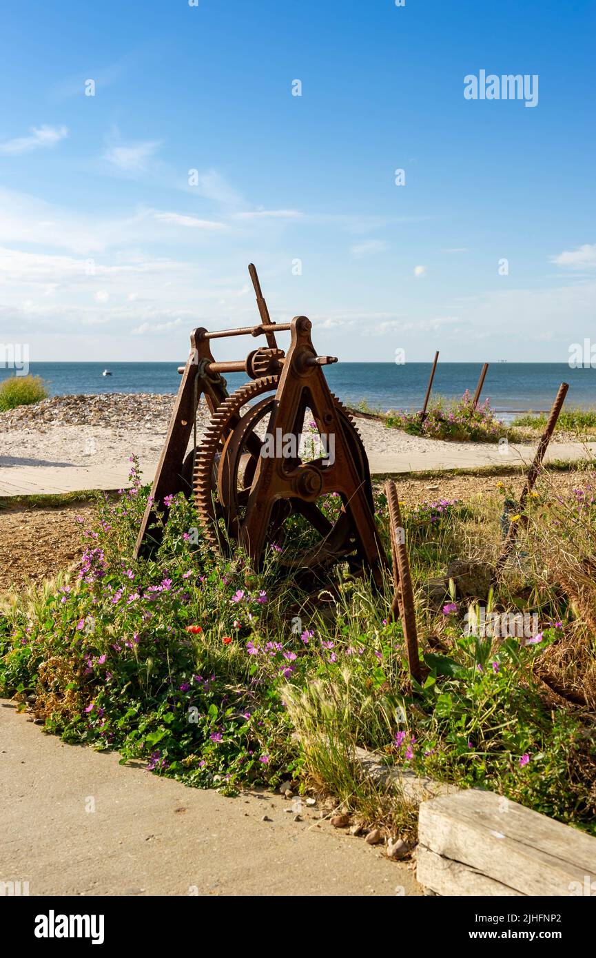 A Rusty Winch on the seafront at Whitstable Bay, Kent, England Stock ...