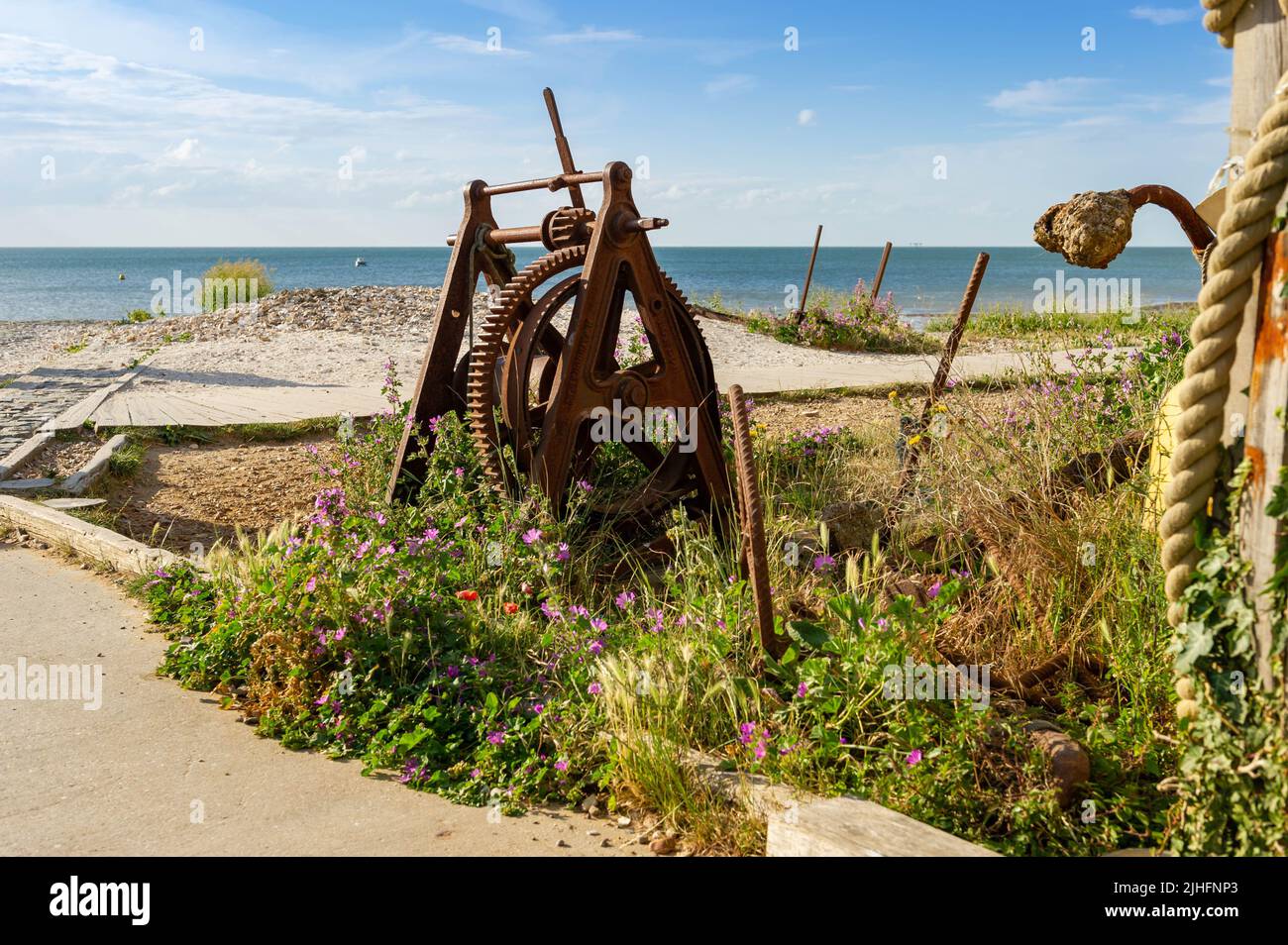 A Rusty Winch on the seafront at Whitstable Bay, Kent, England Stock ...