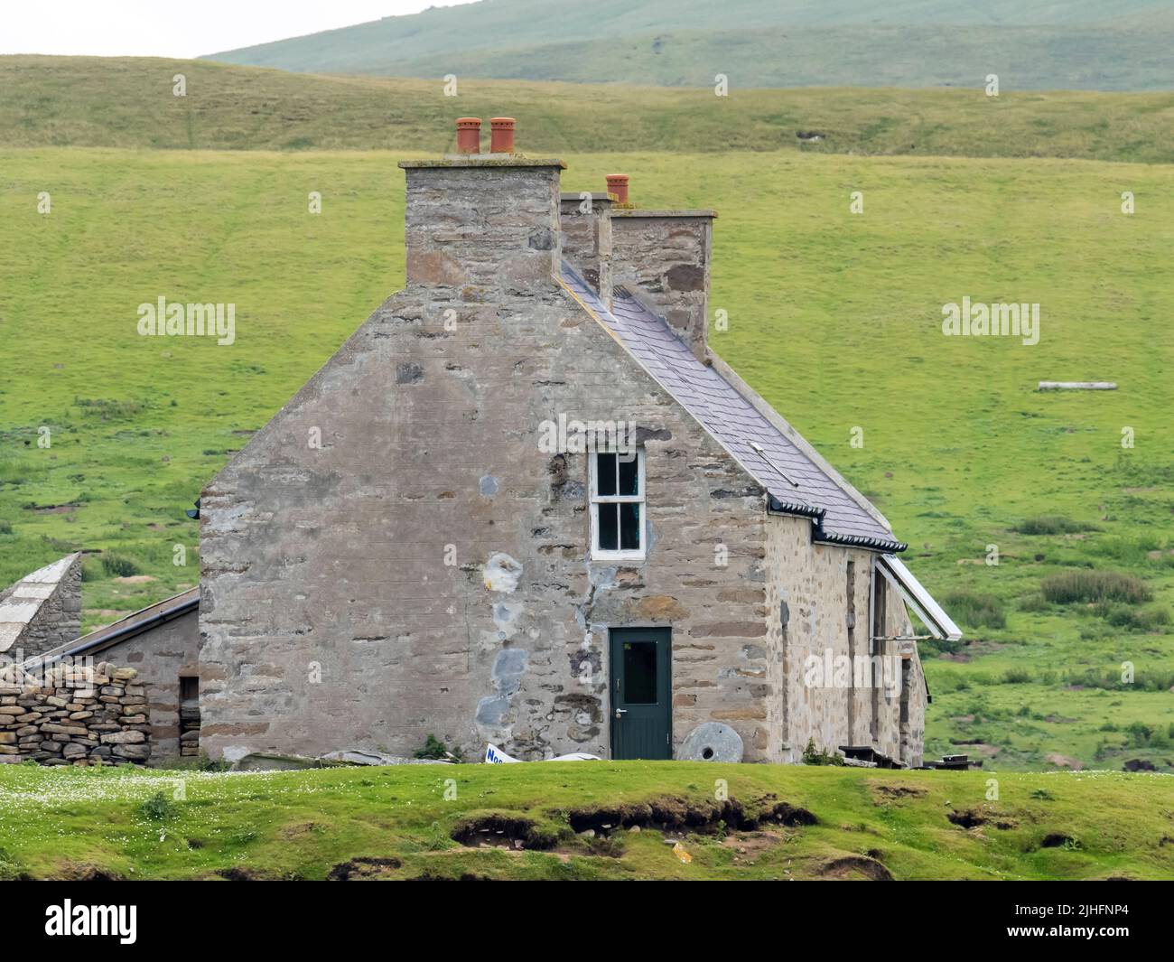 The wardens house on Noss an island nature reserve, Shetland, Scotland ...