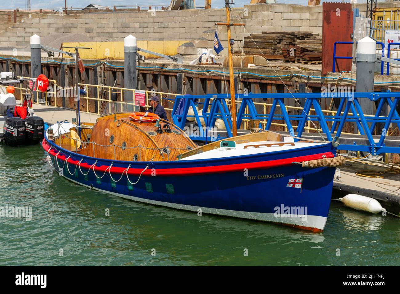 The RNLI Vintage Lifeboat Chieftain in Whitstable Harbour, Kent ...