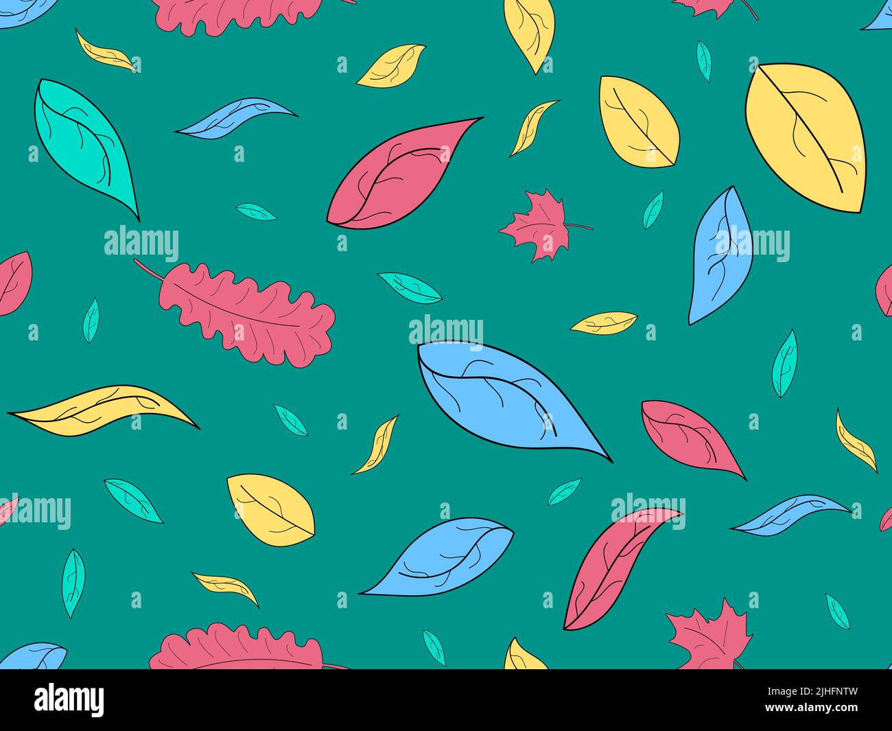 Maple and oak leaves with stroke seamless pattern. Colorful autumn ...