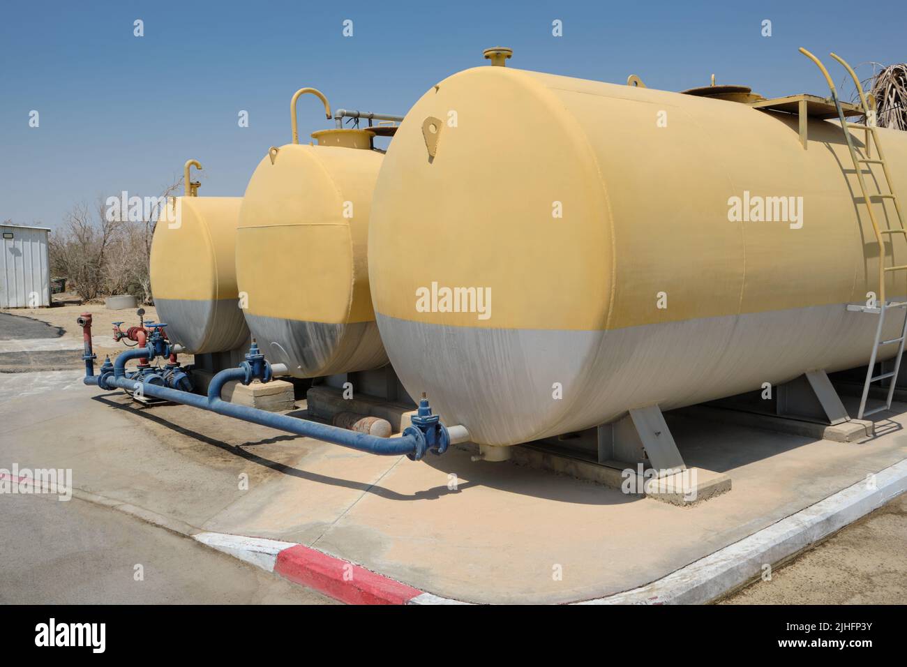 Horizontal cylindrical storage tank container for water liquid. Fire ...