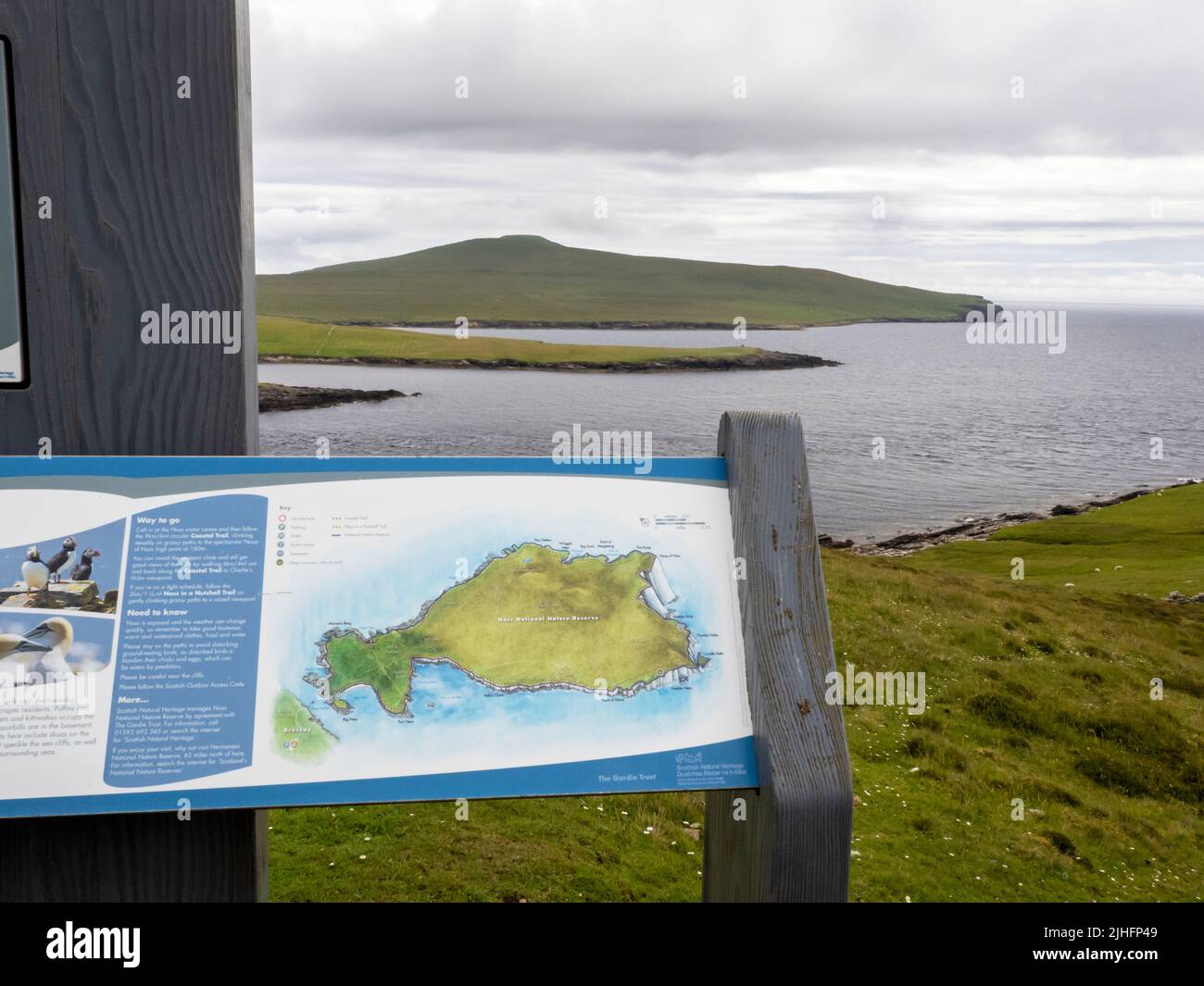 A map of Noss with the island of Noss behind on Bressay, Shetland ...