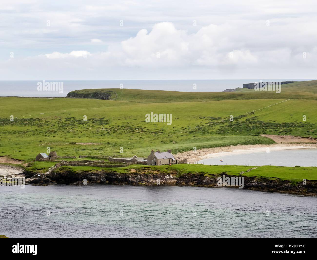 The wardens house on Noss an island nature reserve, Shetland, Scotland ...