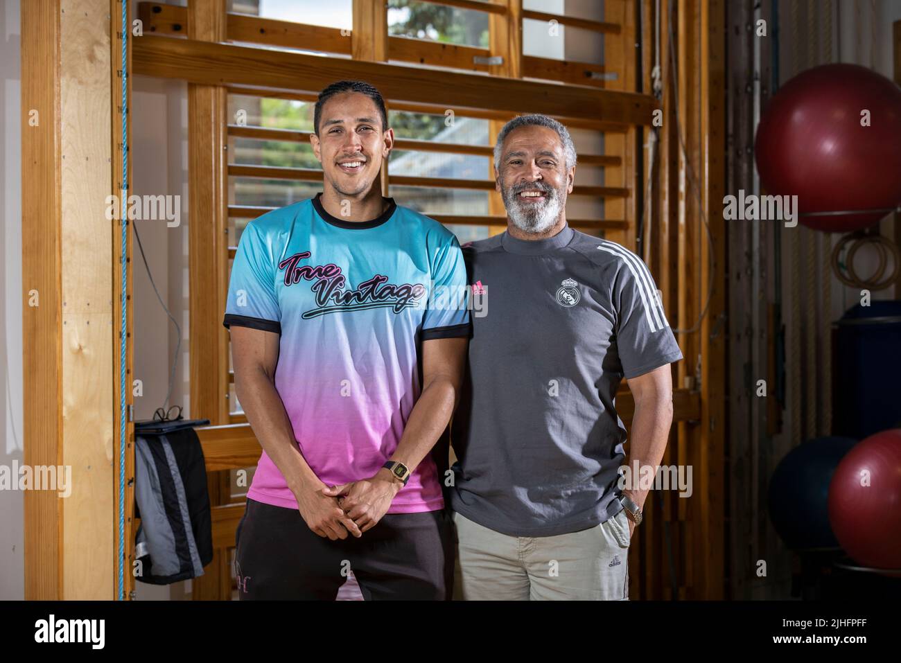 Daley Thompson, British former decathlete and his son Elliot ...
