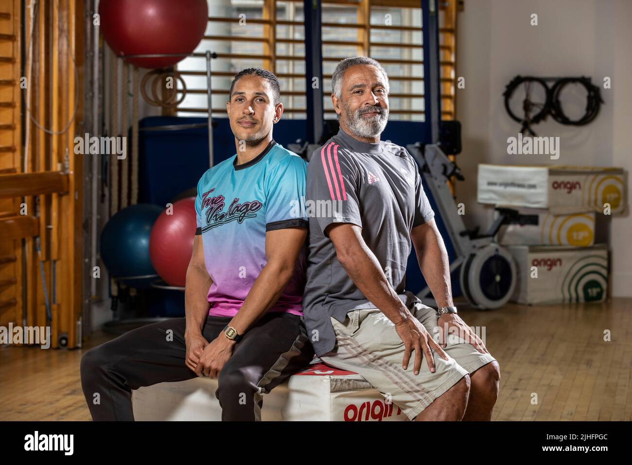 Daley Thompson, British former decathlete and his son Elliot ...