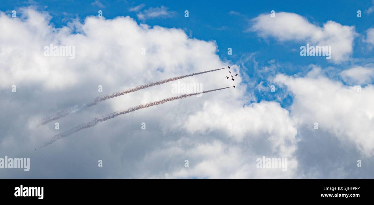 Red Arrows flying above Scarborough for the Armed Forces day display ...