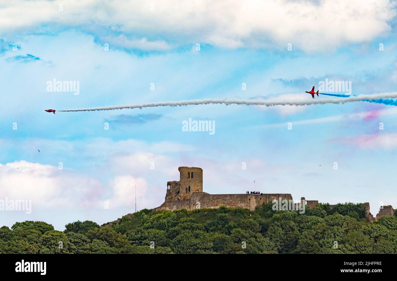Red Arrows flying above Scarborough for the Armed Forces day display ...