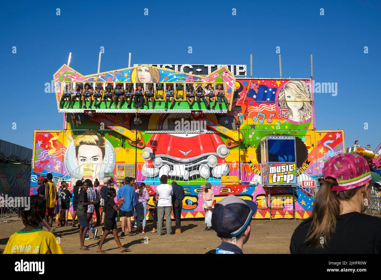 People enjoying funfair rides the Katherine Show in Katherine, Northern ...