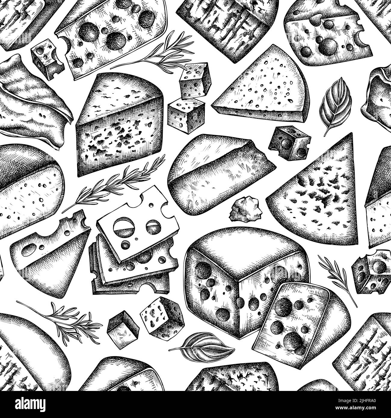 Cheese seamless pattern background design. Engraved style. Hand drawn ...
