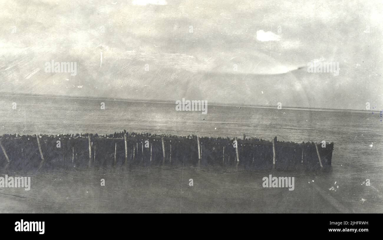 New Jersey - Barnegat. Curved pile jetty B, looking NW at the outer or ...