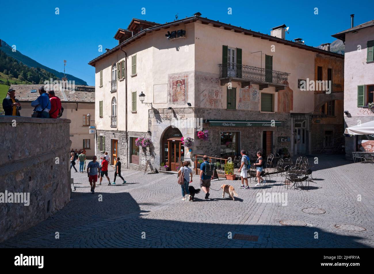 Italy, Lombardy, Valtellina, Bormio, Piazza Cavour Square Stock Photo ...