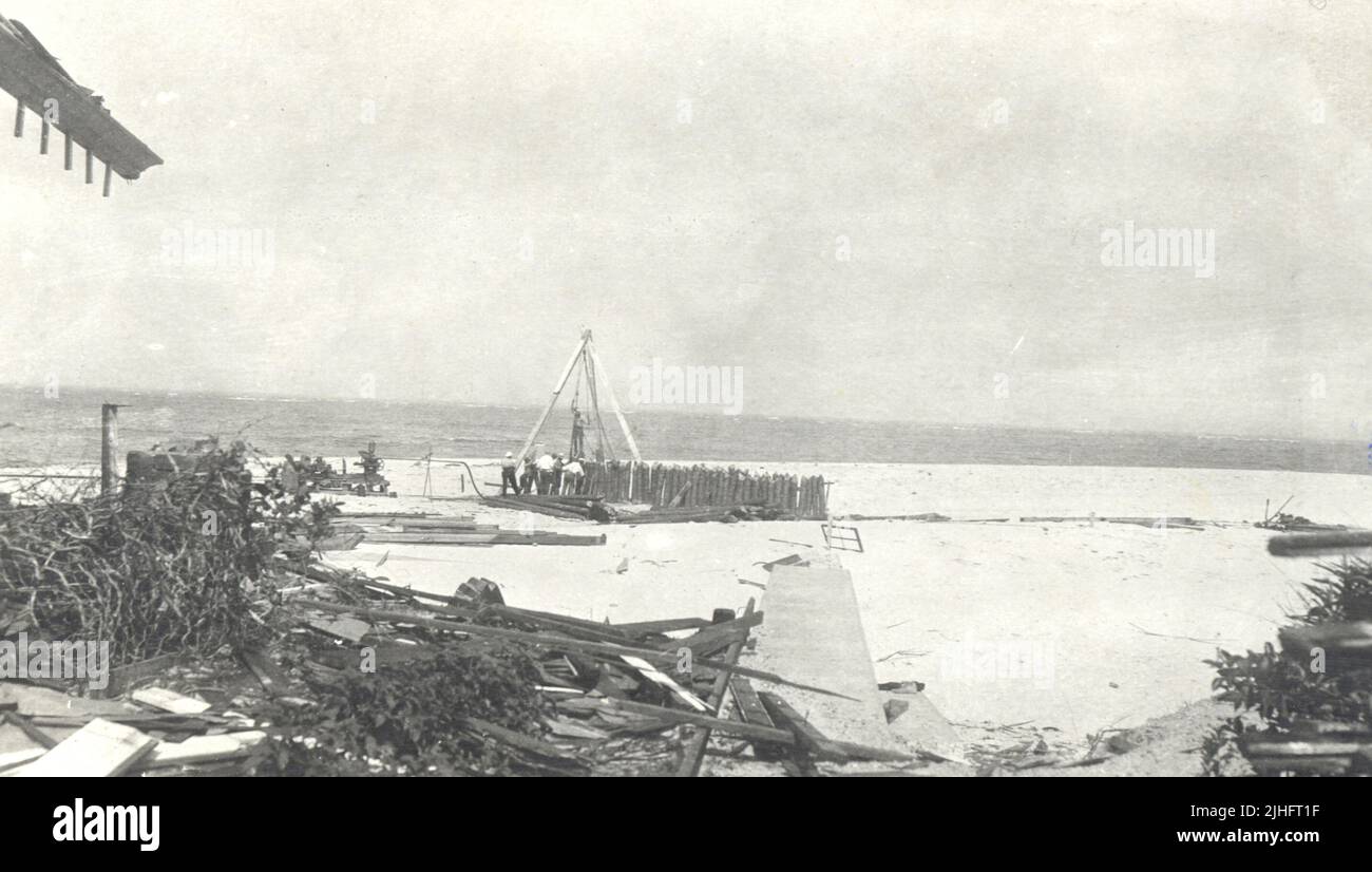 New Jersey - Barnegat. Curved pile jetty C under construction. Looking ...
