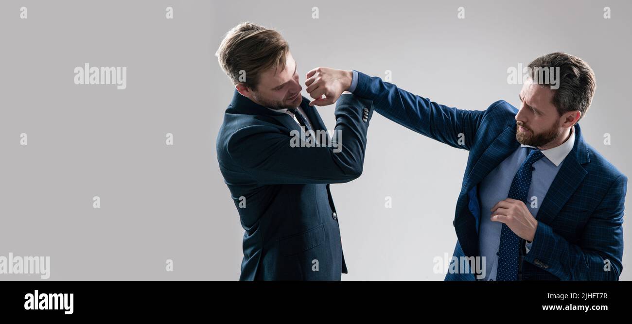 Man face portrait, banner with copy space. two angry businessmen ...