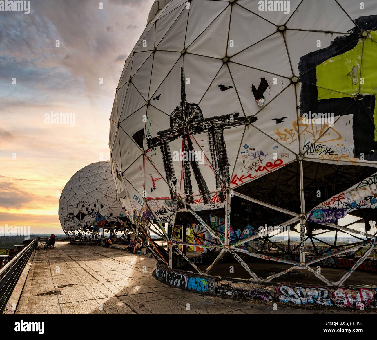 A close-up shot of the NSA listening station on Teufelsberg in Berlin ...