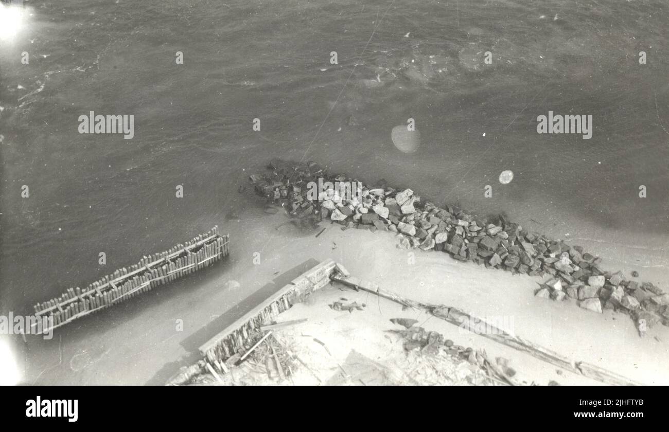 New Jersey - Barnegat. View from lighthouse tower, showing rip rap ...