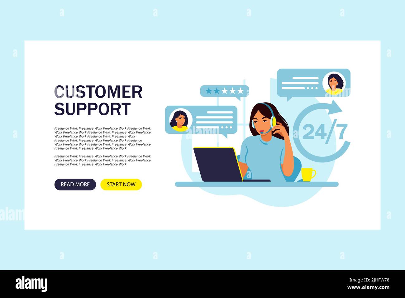 Customer support concept. Woman hotline operator advises clients ...