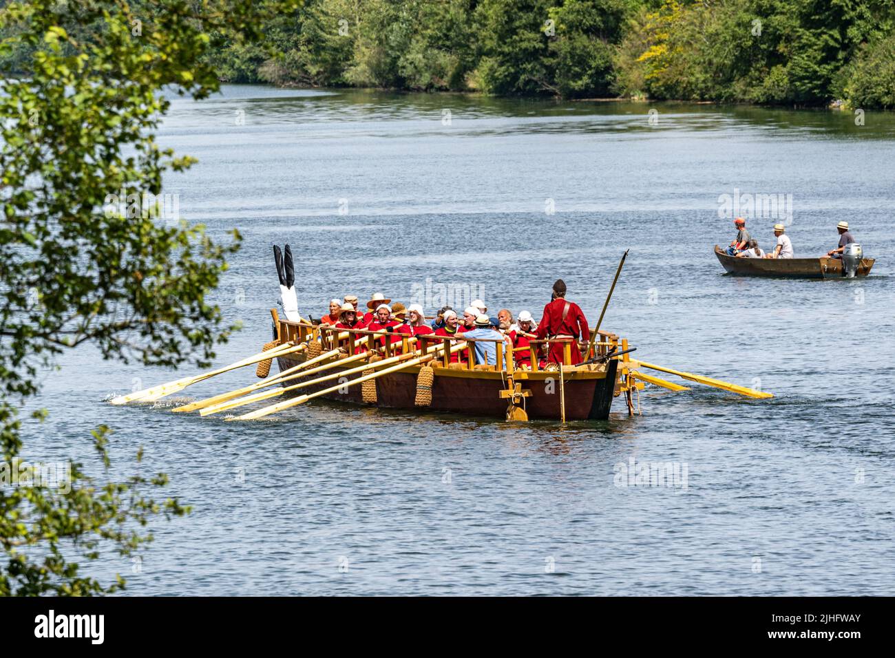Regensburg, Germany. 18th July, 2022. A replica Roman galley is ...