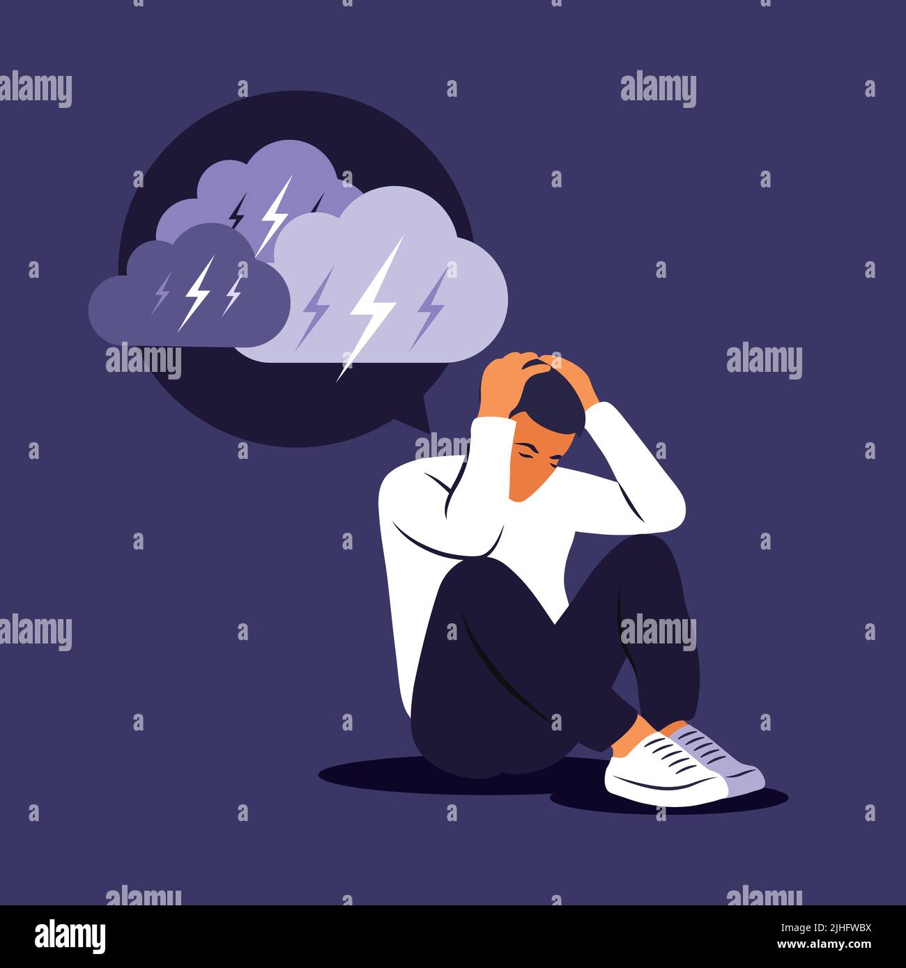 Depressed sad man thinking over problems. Bankruptcy, loss, crisis ...