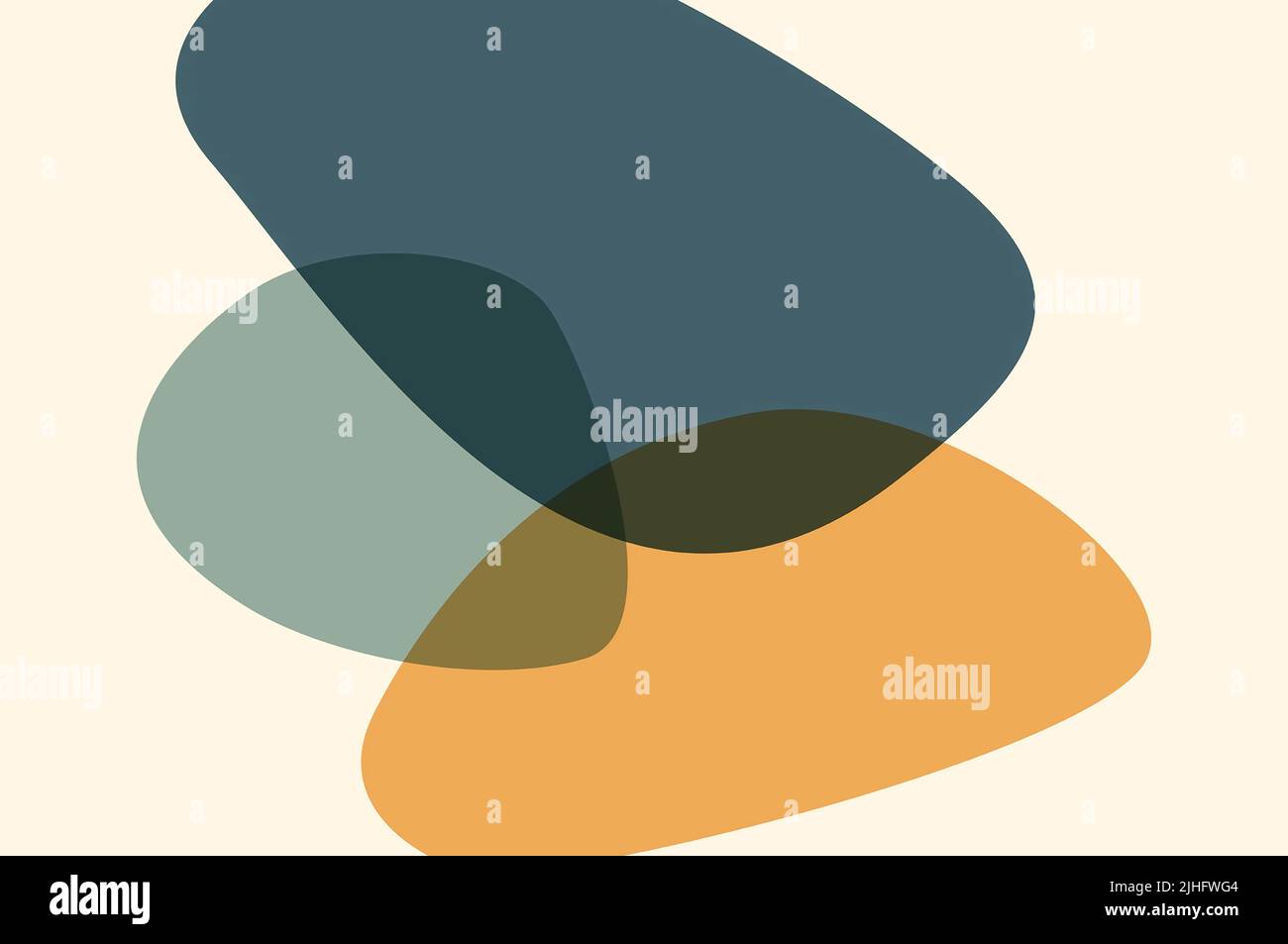 Three color blocks of blue, orange and green on a beige background ...