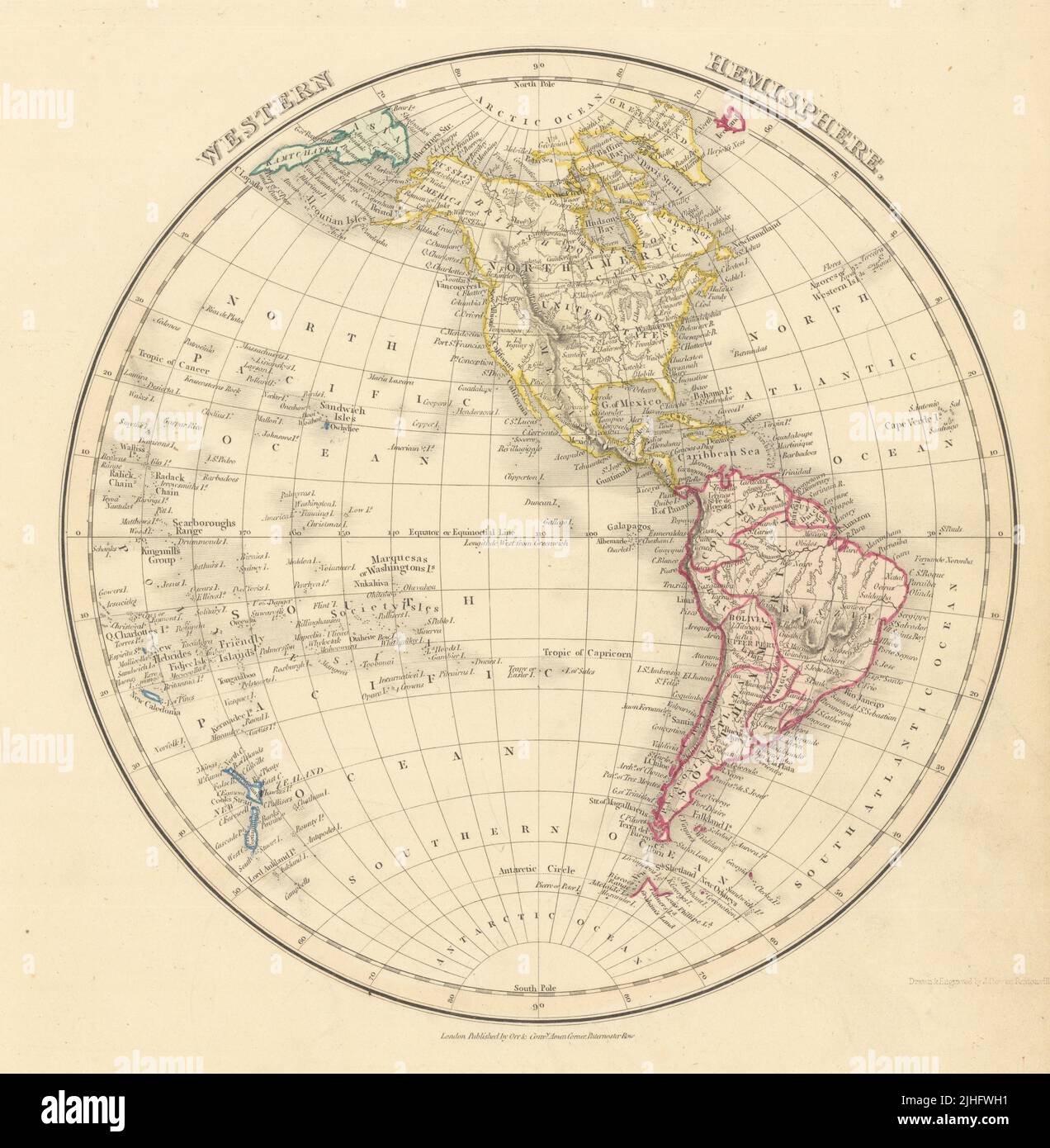 Western Hemisphere by John Dower. Americas 1845 old antique map plan ...