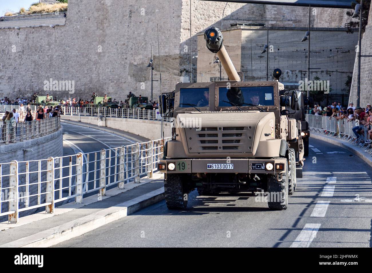 Marseille, France. 14th July, 2022. A truck equipped with a cannon is ...