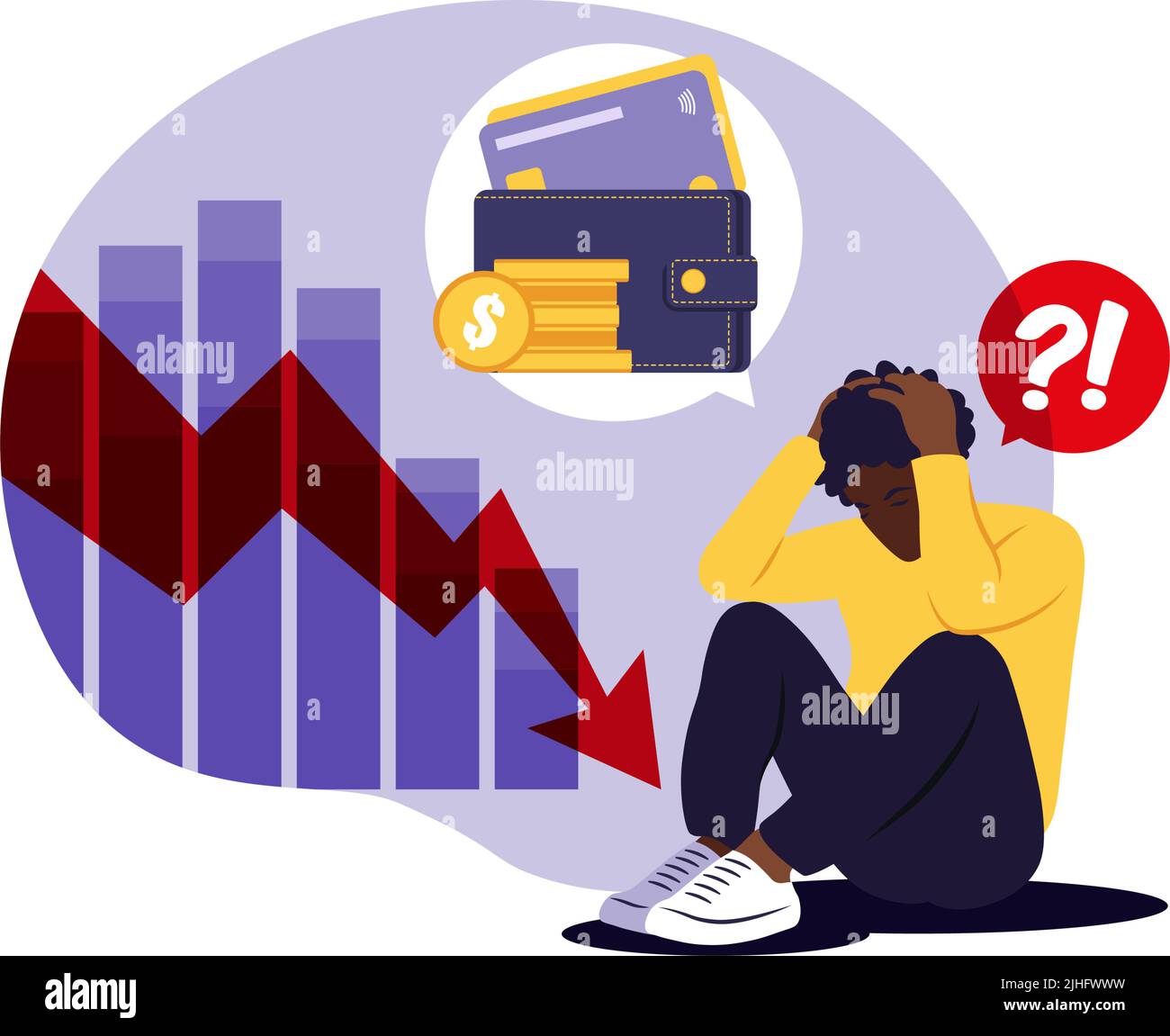 Depressed sad african man thinking over problems. Bankruptcy, loss ...