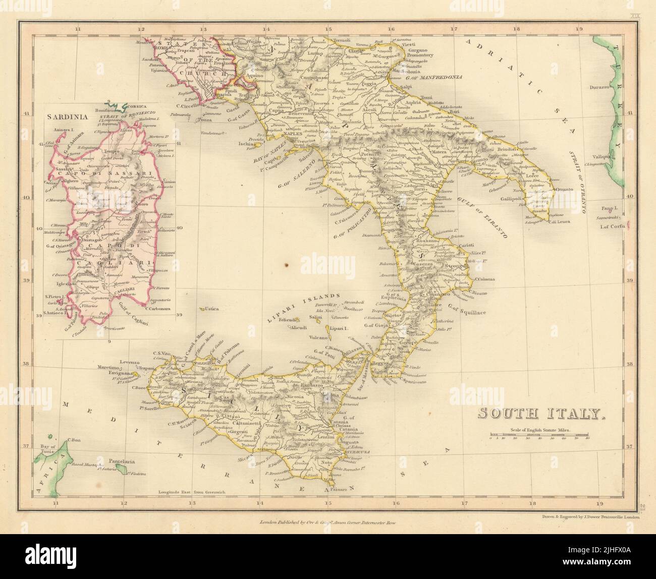 South Italy by John Dower. Sicily Naples & Sardinia 1845 old antique ...