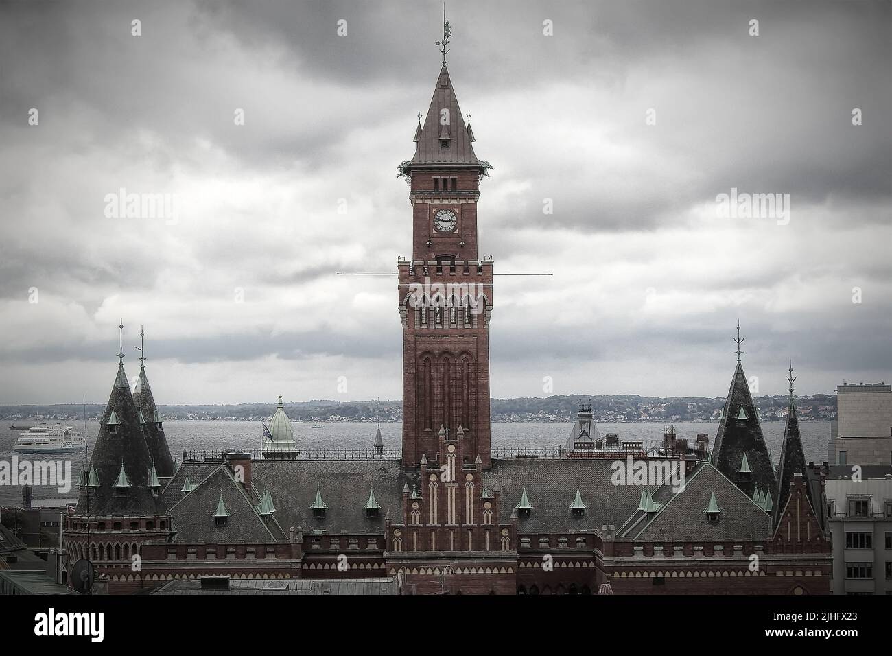 An elevated view of the citys impressive town hall building in ...