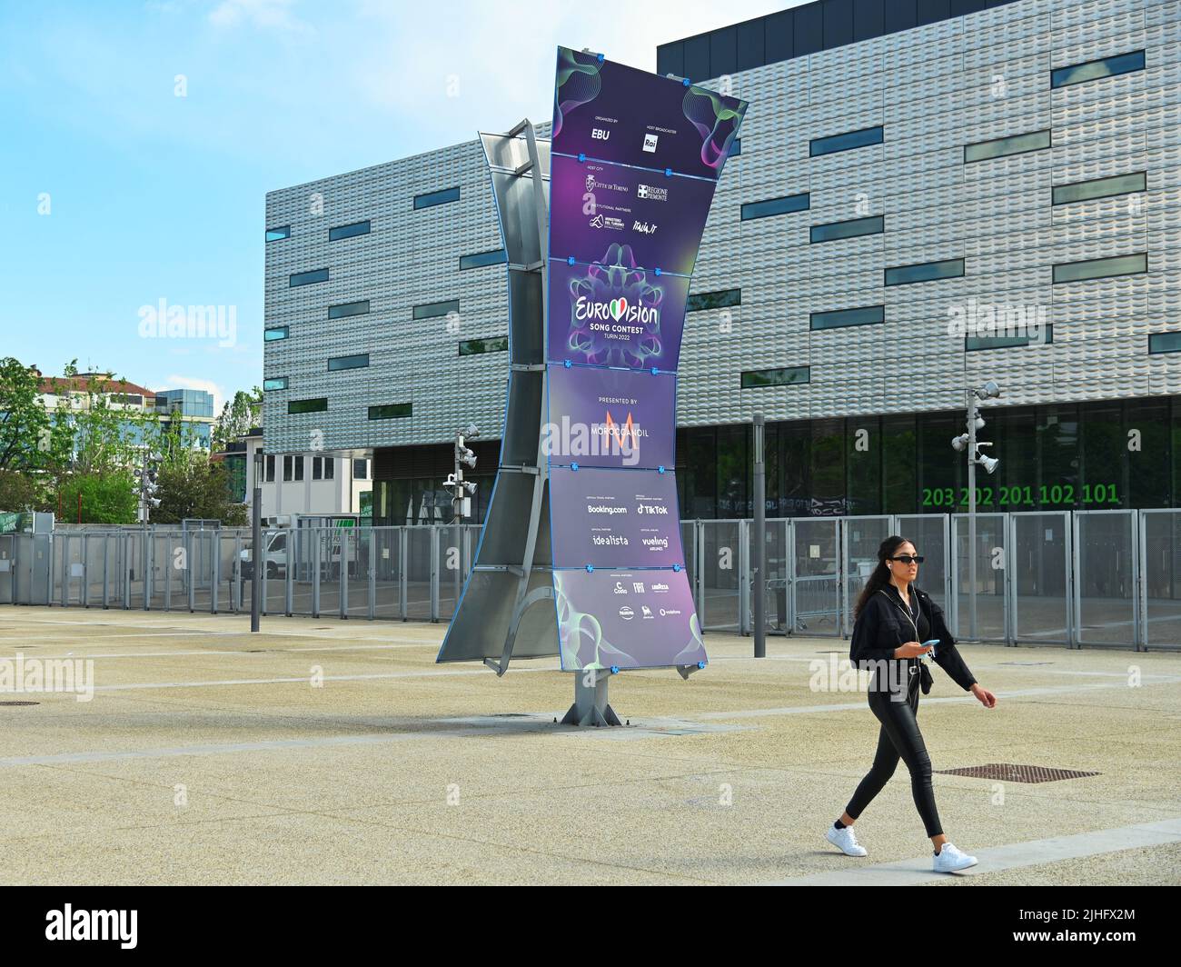 The Eurovision Song Contest logo displayed in front of the venue in ...