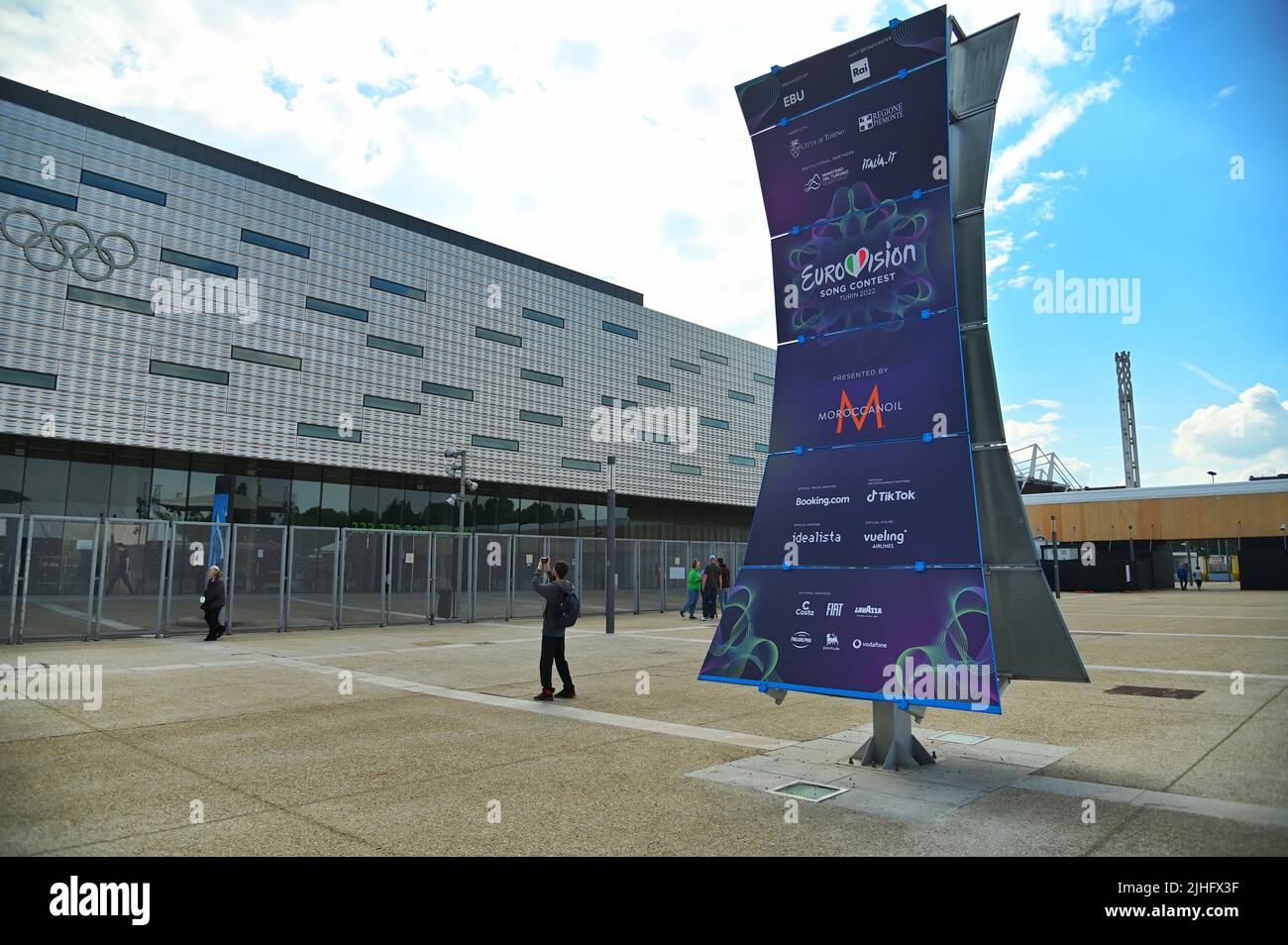 The Eurovision Song Contest logo displayed in front of the venue in ...