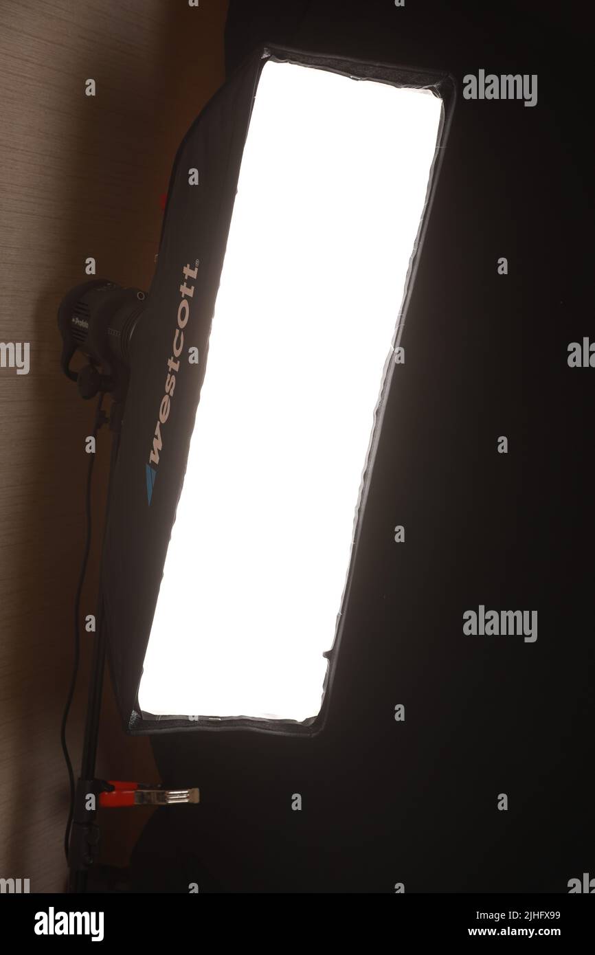 White photo studio interior background, cyclorama structure and soft ...