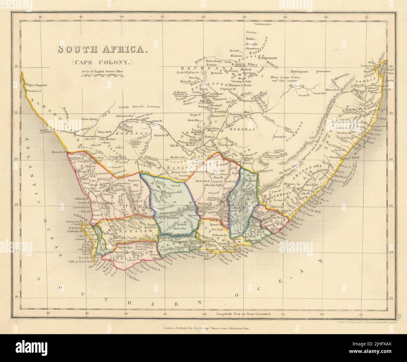South Africa (Cape Colony) by John Dower. Western Cape regions/counties ...