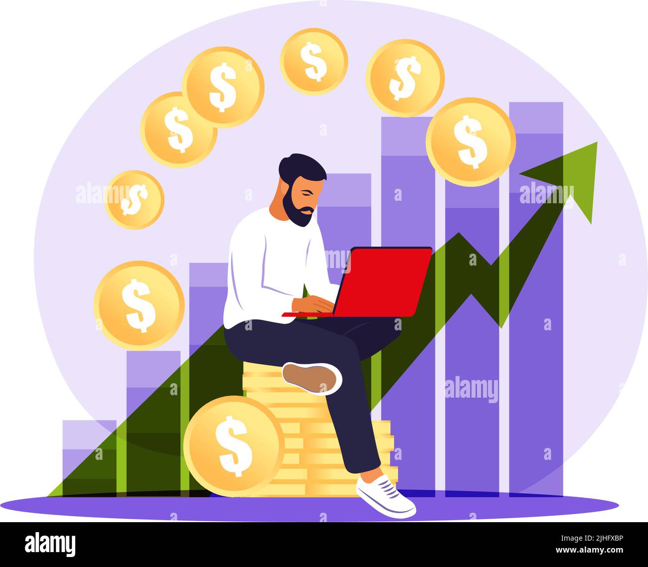 Investor man with laptop monitoring growth of dividends. Trader ...