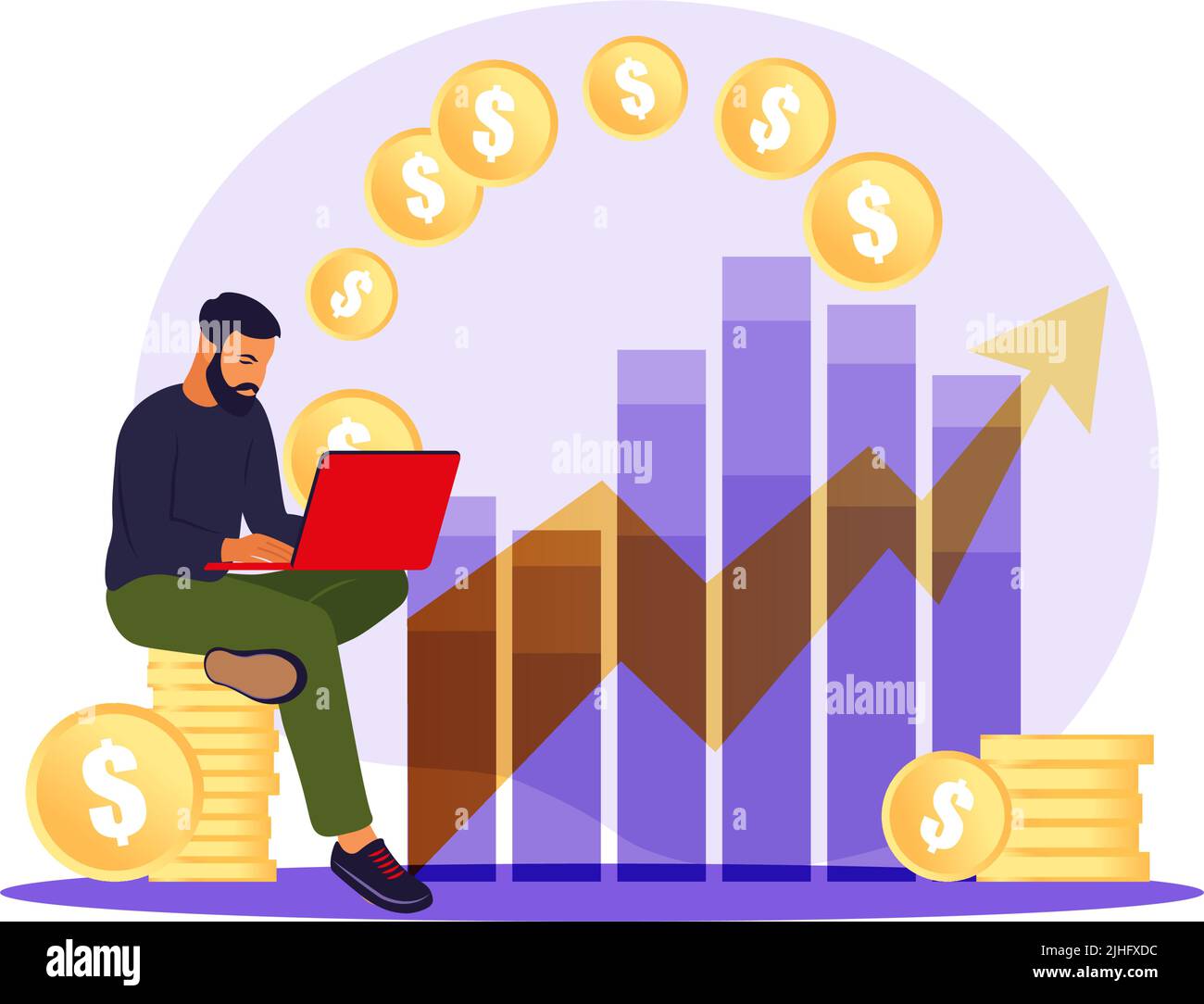 Investor man with laptop monitoring growth of dividends. Trader ...