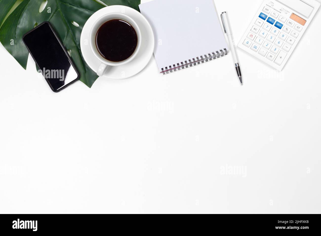 Blank office desk background with copy space for your text. Top view ...