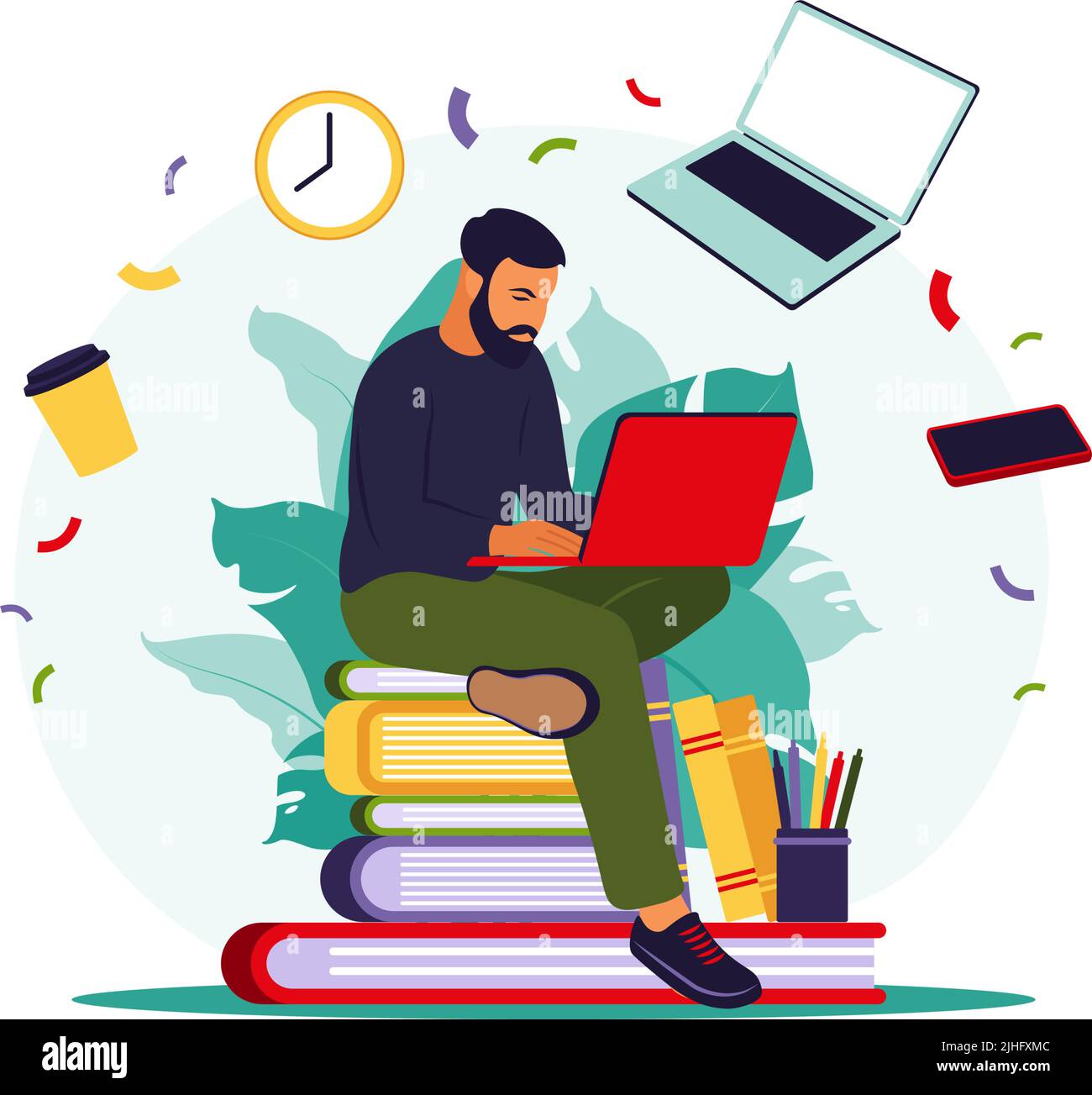 Student man with laptop studying on online course. Online education ...